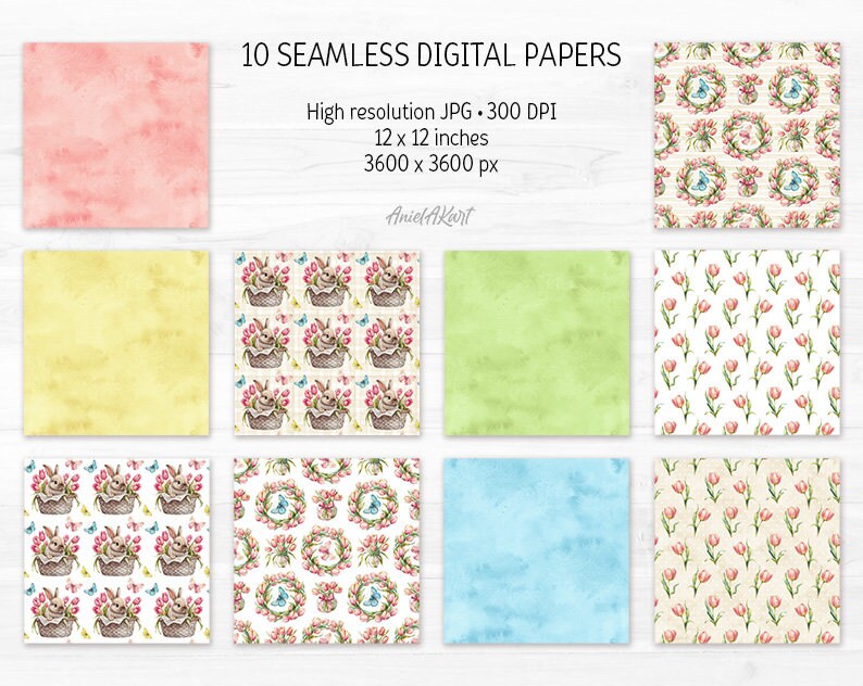 Spring Floral Digital Paper Pack Watercolor Easter Seamless Pattern ...