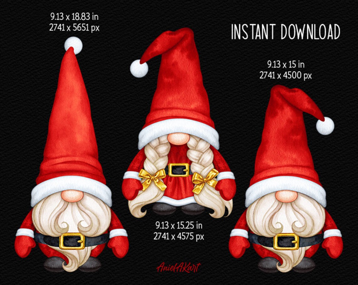 Christmas Gnomes PNG Clipart Cute Watercolor Santa Gnomes Hand | Etsy UK