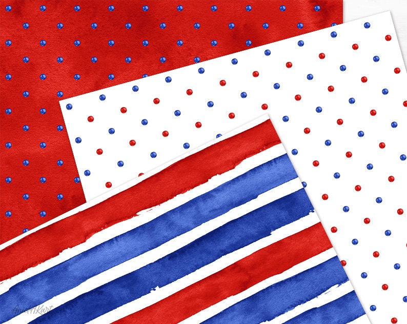 Red Blue Digital Paper Pack Watercolor Polka Dot Seamless Pattern ...