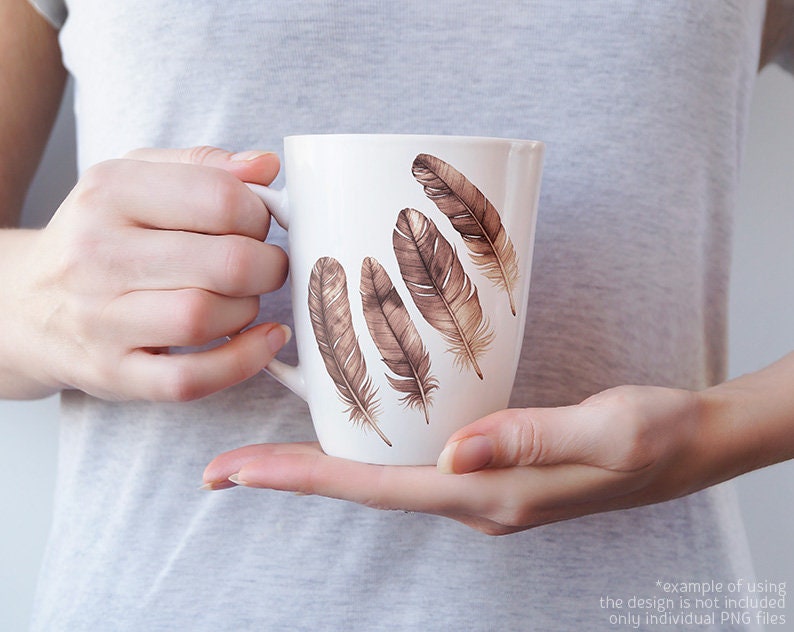 Watercolor Brown Feather Clipart Exotic Boho Hand Painted - Etsy