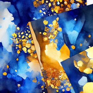Blue and Gold Digital Paper Pack Watercolor Abstract Blue Seamless ...
