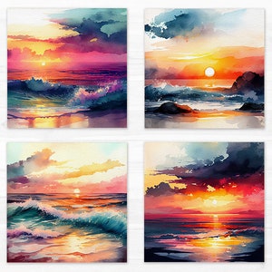 Watercolor Sea Sunset Digital Paper Pack Beach Sunset Printable ...