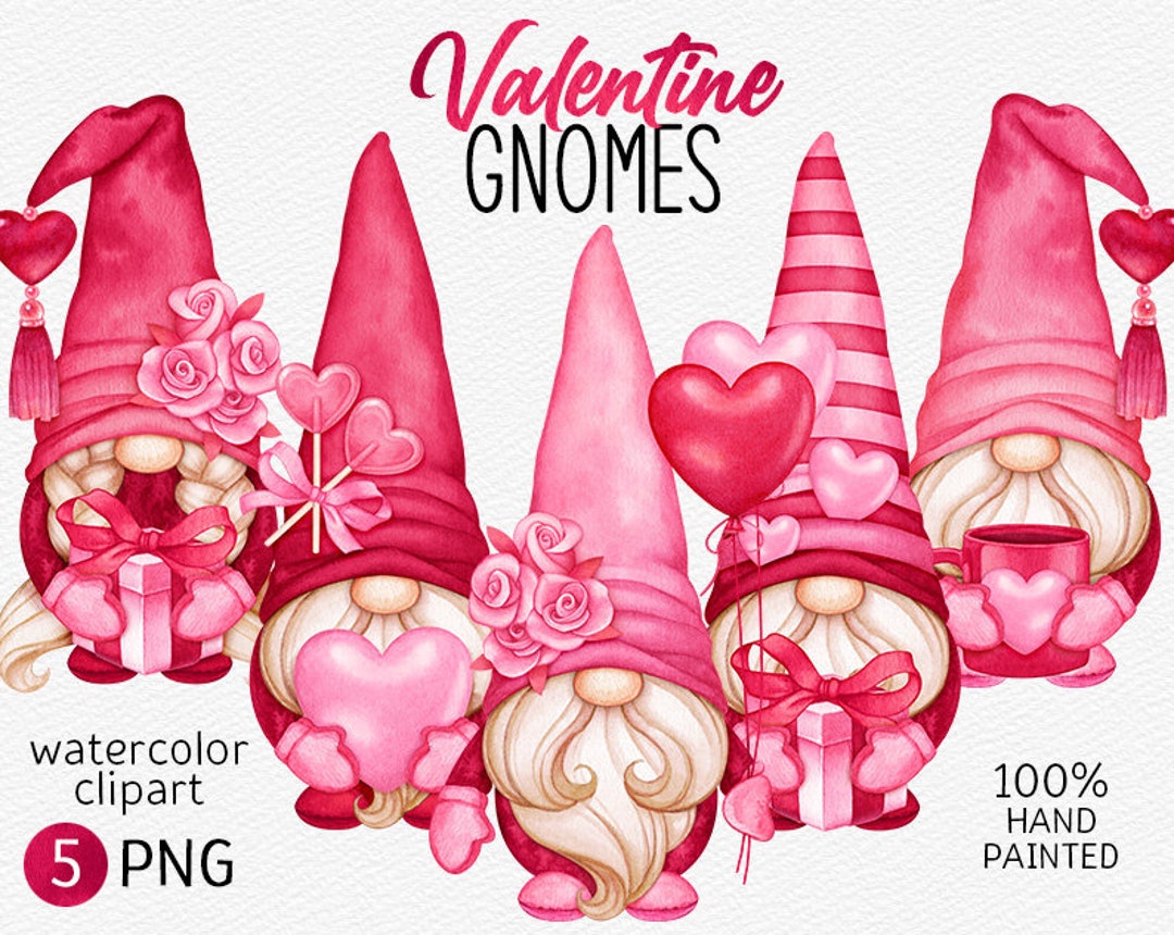 Valentine Gnomes PNG Clipart Watercolor Valentine's Day PNG Handpainted ...