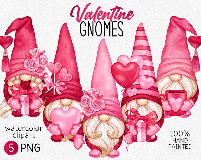 Valentine Gnomes PNG Clipart Watercolor Valentine's Day - Etsy