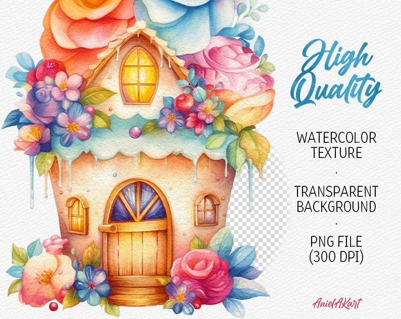 Cupcake House Clipart Watercolor Fairy House PNG Scrapbooking - Etsy