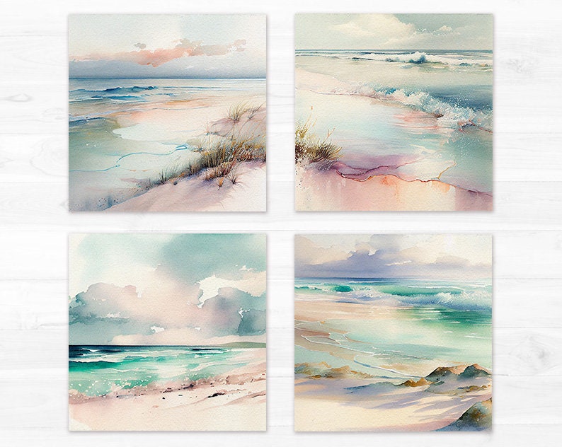Watercolor Summer Beach Digital Paper Pack Seascape Printable ...