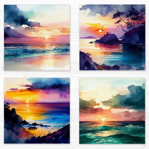 Watercolor Sea Sunset Digital Paper Pack Beach Sunset Printable ...