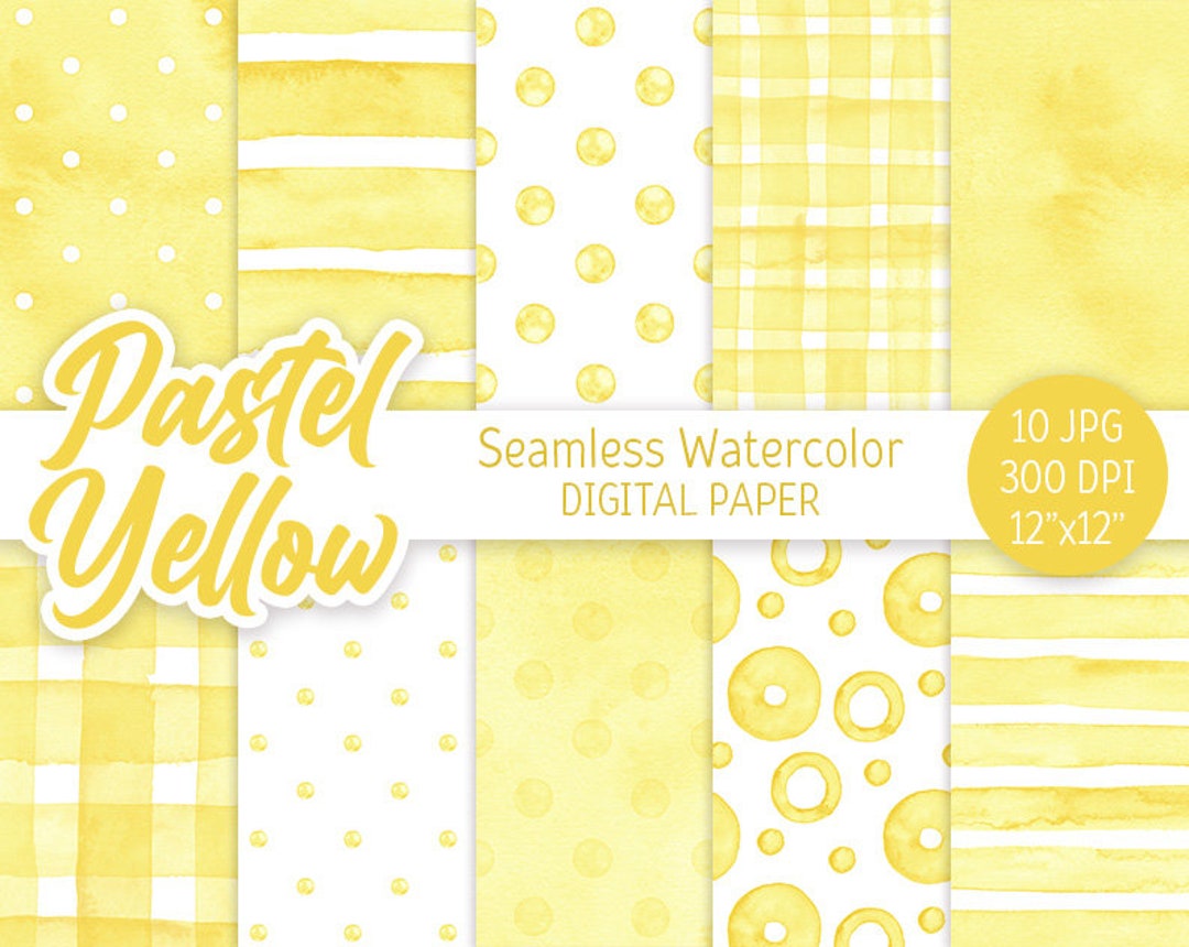 Pastel Yellow Seamless Pattern Watercolor Polka Dot Digital Paper Pack ...