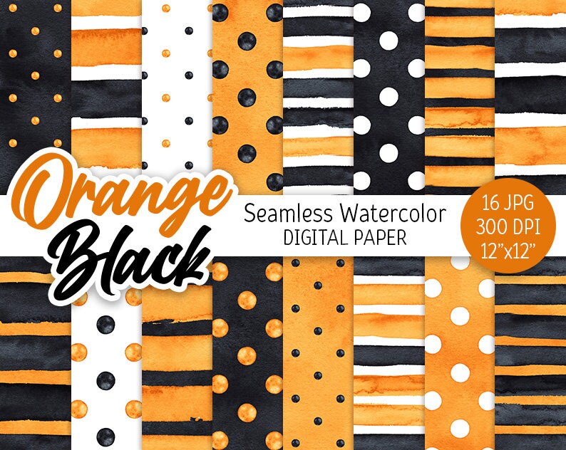 Orange Black Digital Paper Pack Watercolor Polka Dot Seamless - Etsy