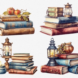 Watercolor Vintage Books Clipart Pack Old Book PNG Bundle Book Stack ...