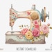 Watercolor Sewing Machine Clipart Vintage Floral Sewing Machine PNG ...
