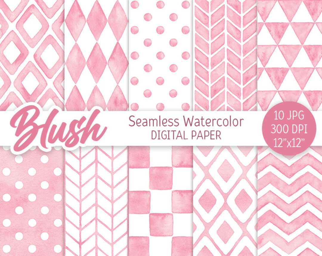 Blush Pink Geometric Pattern Watercolor Seamless Digital Paper Pack ...