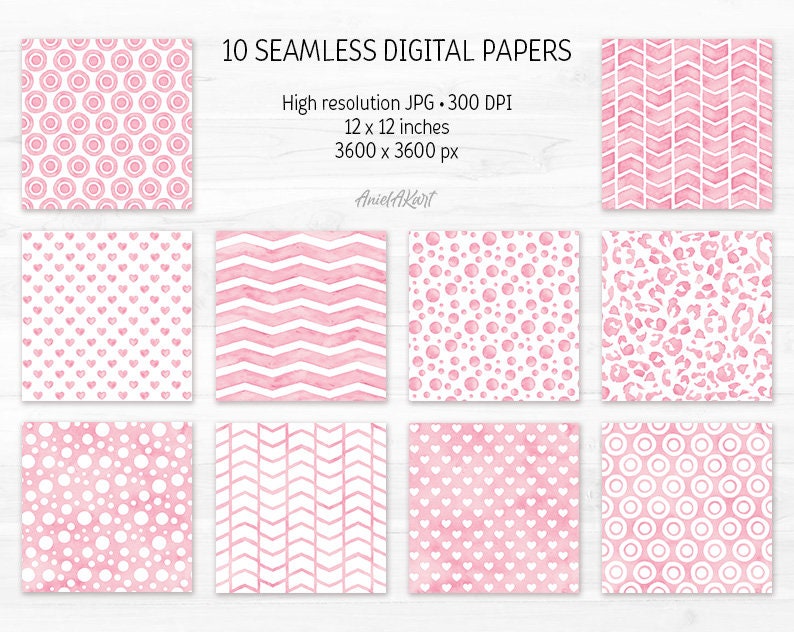 Blush Pink Digital Paper Pack Watercolor Confetti Seamless - Etsy
