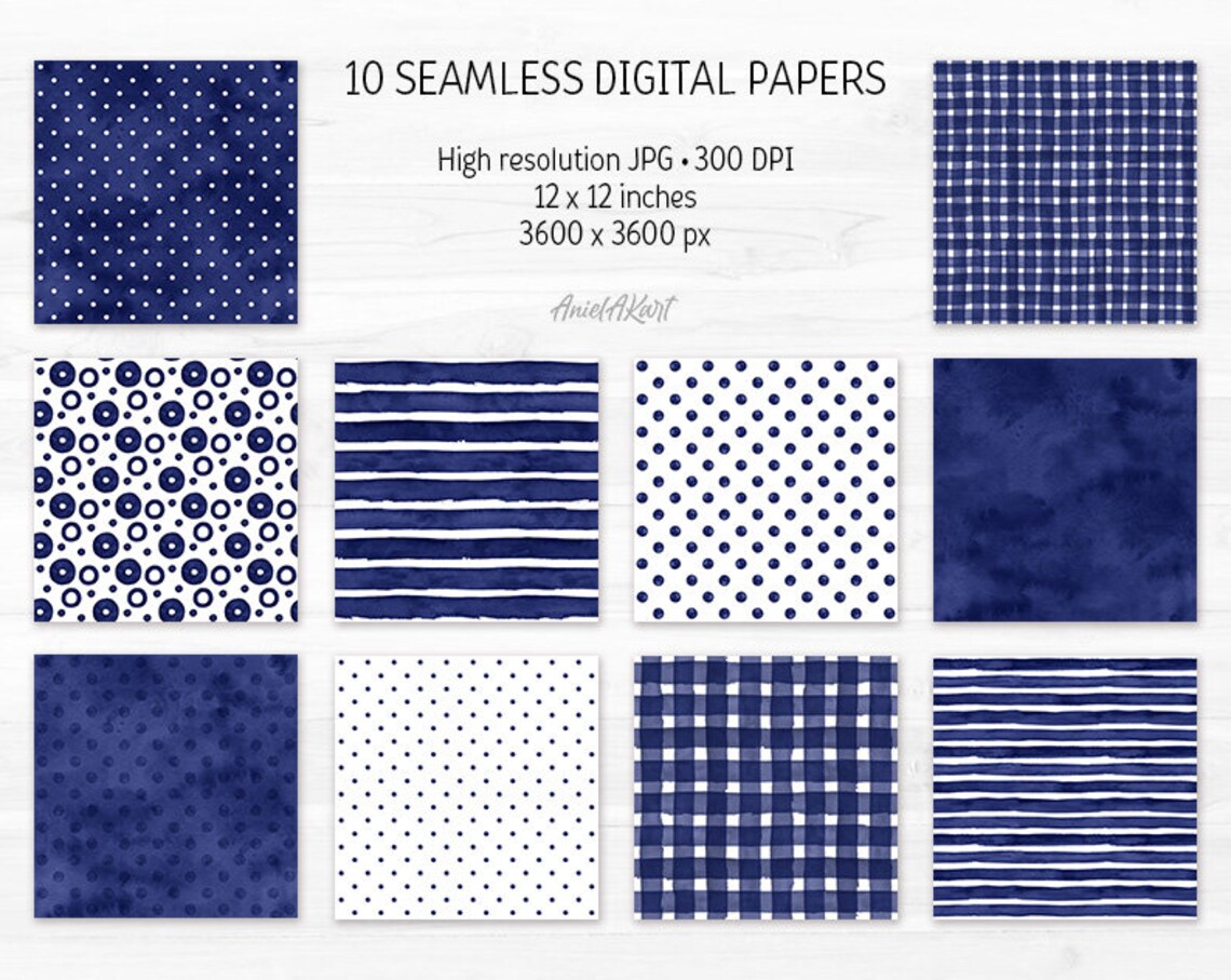 Royal Blue Seamless Pattern Watercolor Polka Dot Digital Paper - Etsy