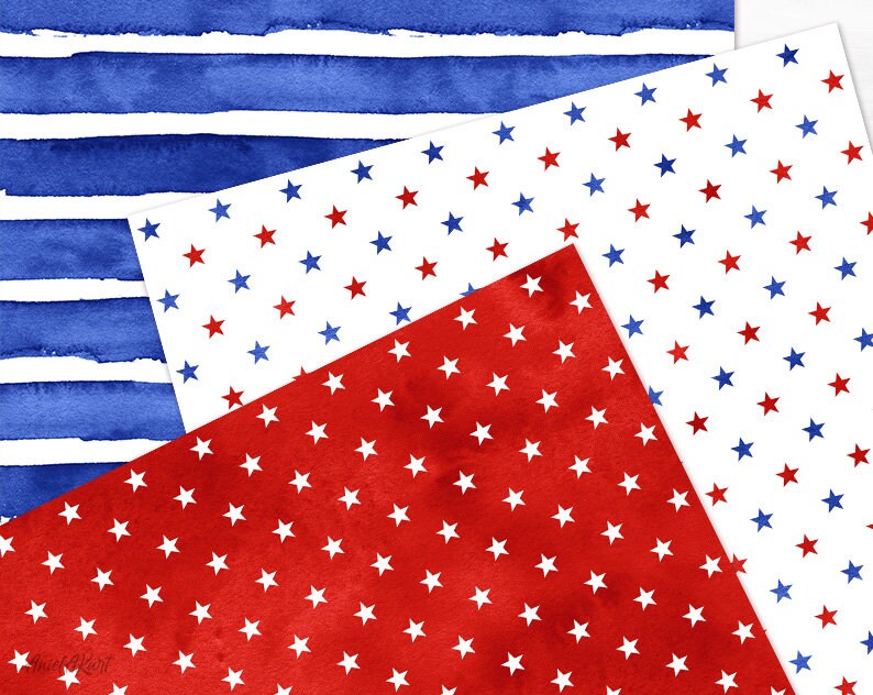 Independence Day Digital Paper Pack Watercolor Stars Seamless - Etsy