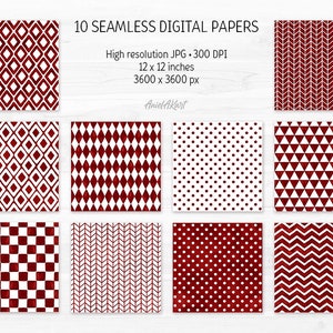 Carmine Dark Red Geometric Pattern Watercolor Seamless Digital Paper ...