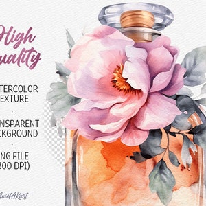 Watercolor Floral Perfume Bottles Clipart Flower Perfume PNG Bundle ...