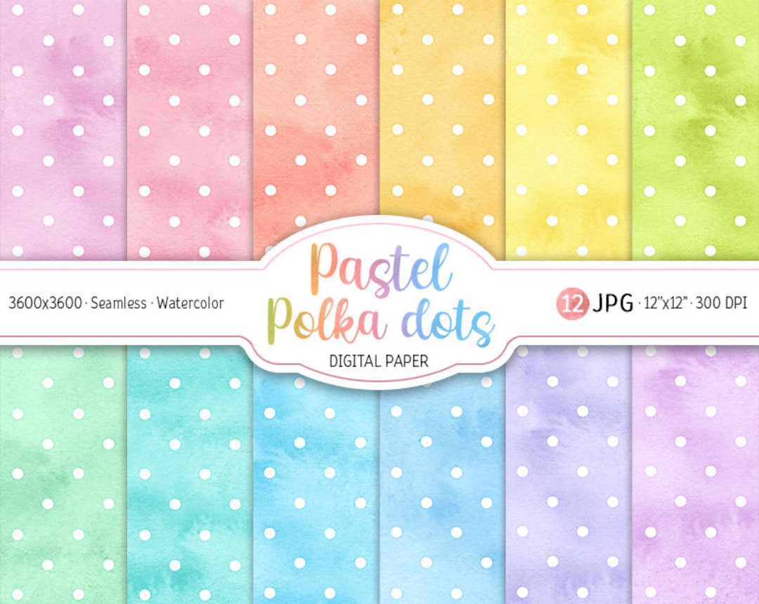 Pastel Polka Dot Watercolor Digital Paper Pack Pastel Rainbow Hues ...