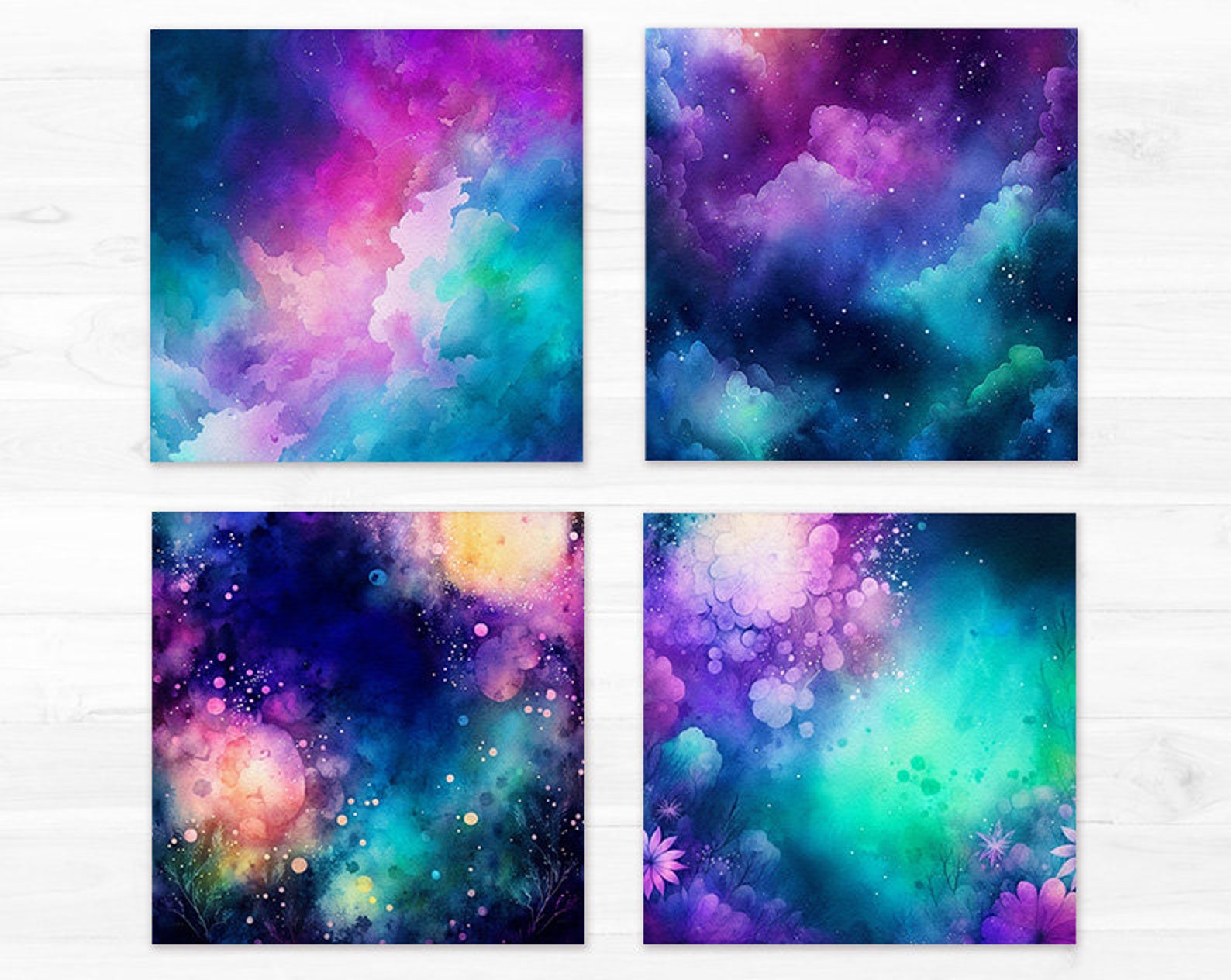 Cosmic Clouds Digital Paper Pack Watercolor Galaxy Night Printable ...