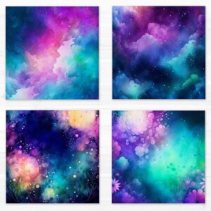 Cosmic Clouds Digital Paper Pack Watercolor Galaxy Night Printable ...