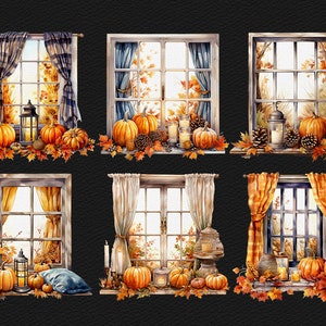Watercolor Fall Window Clipart Cozy Autumn PNG Graphics Autumn Leaves ...