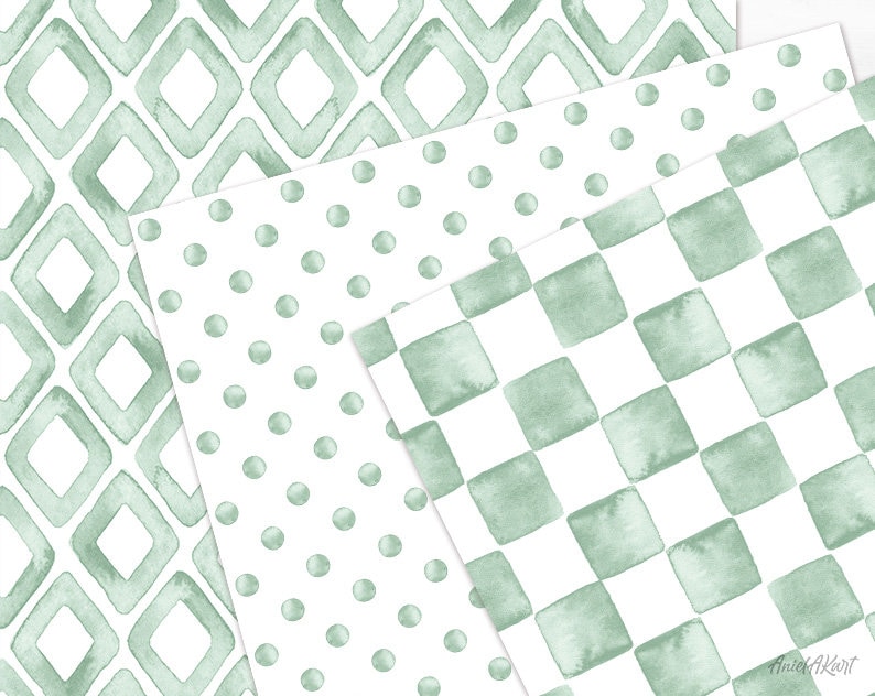Sage Green Geometric Pattern Watercolor Seamless Digital Paper - Etsy