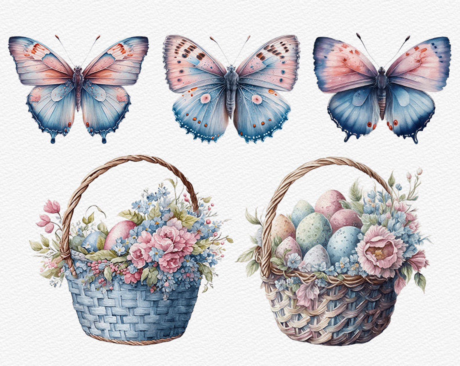 Watercolor Easter Clipart Bundle, Spring Clipart PNG, Basket Bird Eggs ...