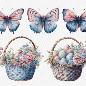 Watercolor Easter Clipart Bundle, Spring Clipart PNG, Basket Bird Eggs ...