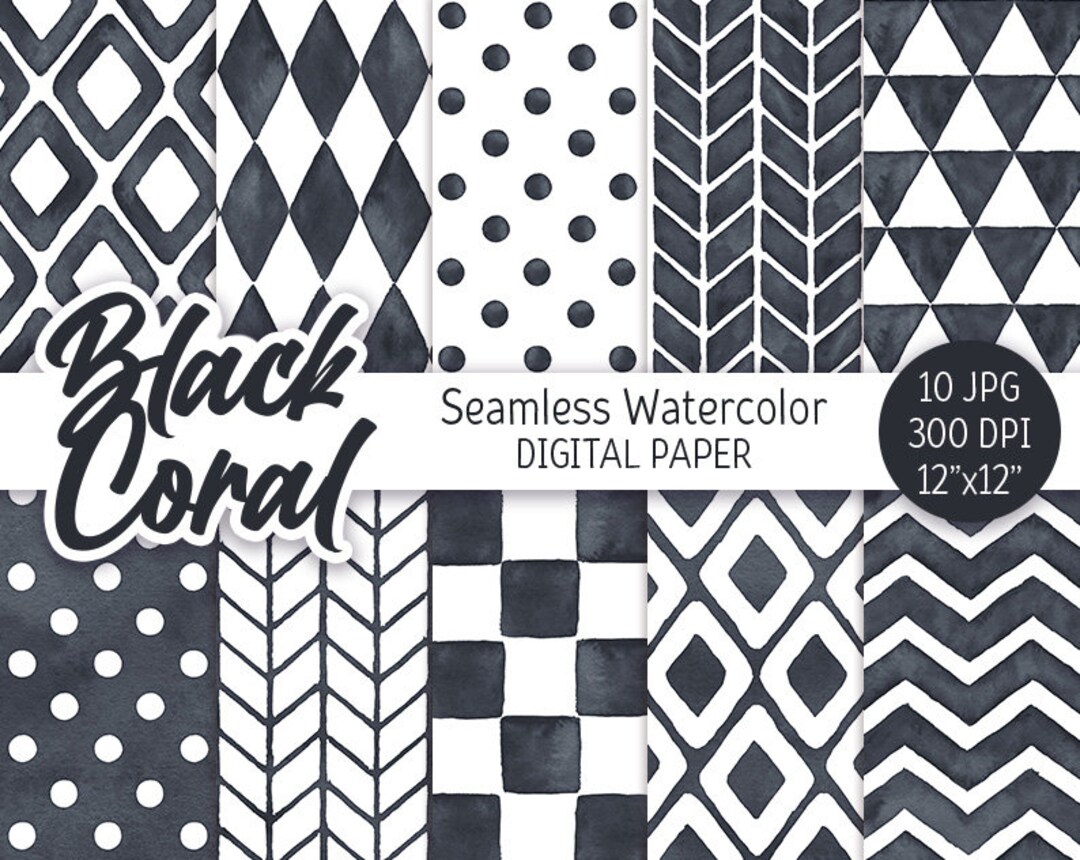 Dark Grey Geometric Pattern Watercolor Digital Paper Pack Printable ...