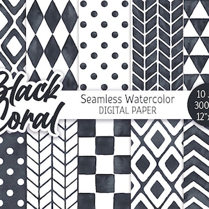 Dark Grey Geometric Pattern Watercolor Digital Paper Pack Printable ...