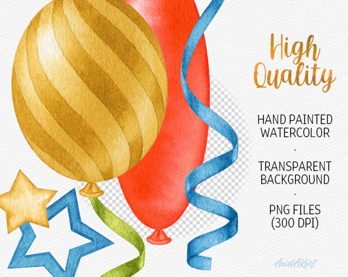 Watercolor Birthday Balloons Clipart Hand Painted Confetti - Etsy