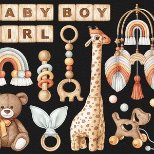 Watercolor Baby Toys Clipart Boho Baby Shower PNG Newborn Clipart ...