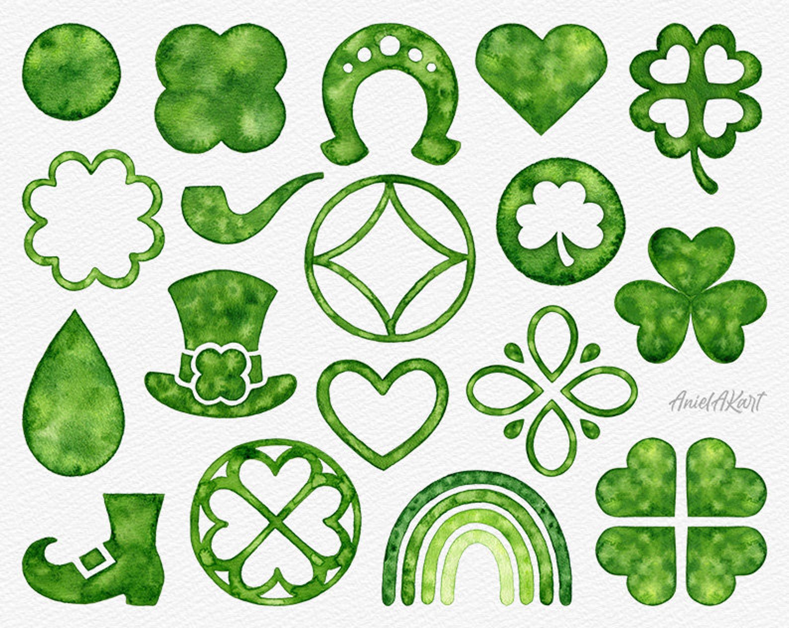 Watercolor St. Patrick's Day Clipart Irish PNG Green Shamrock Clipart ...