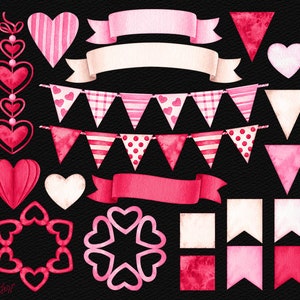 Watercolor Valentine's Day Clipart Handpainted Romantic Bunting Tag PNG ...