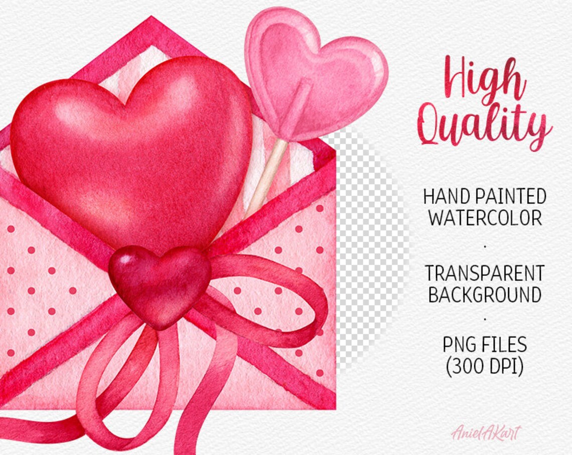 Watercolor Valentine's Day Clipart Valentine PNG Love - Etsy
