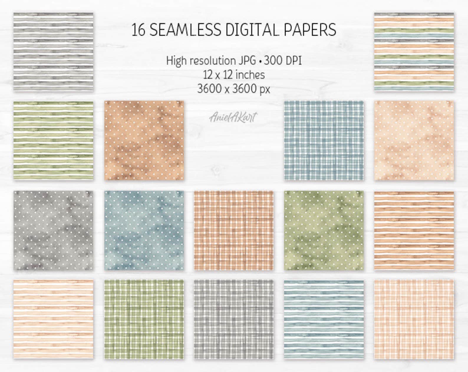 Watercolor Earth Tones Digital Paper Pack Neutral Boho Seamless Pattern ...