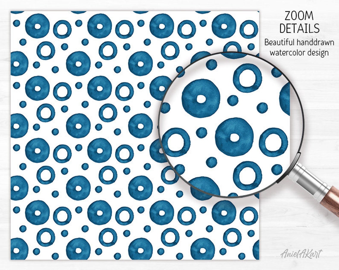 Prussian Blue Seamless Pattern Watercolor Polka Dot Digital Paper Pack ...