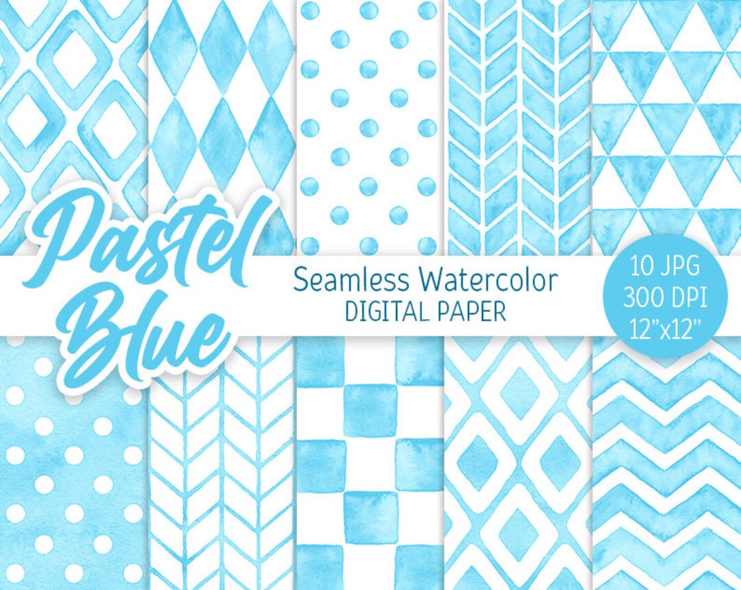Pastel Blue Geometric Pattern Watercolor Seamless Digital Paper Pack ...