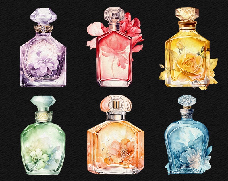 Watercolor Flower Perfume Bottles Clipart Pastel Perfume PNG Bundle ...