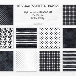 Black Seamless Pattern Watercolor Polka Dot Digital Paper Pack ...