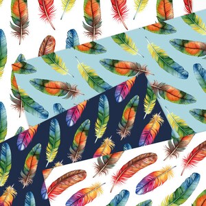 Rainbow Feather Watercolor Digital Paper Pack Colorful Exotic Boho ...