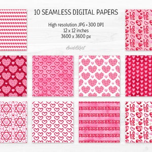 Valentine Day Digital Paper Pack Watercolor Love Seamless Pattern ...