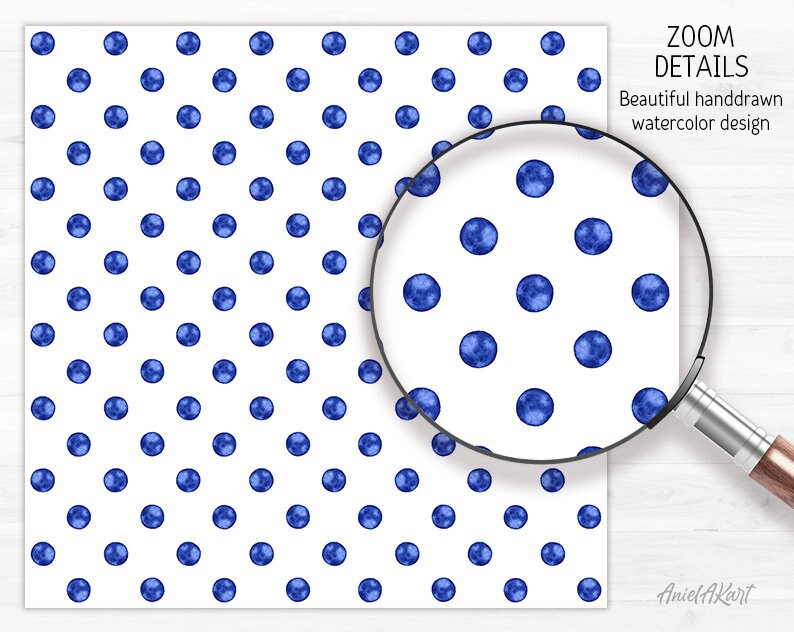 Blue Seamless Pattern Watercolor Polka Dot Digital Paper Pack Party ...