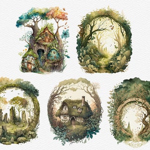 Watercolor Enchanted Forest Clipart Fairy Forest PNG Bundle Magic ...