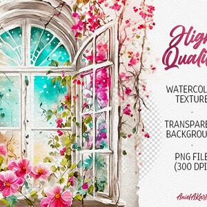 Watercolor Spring Window Clipart Flower Window PNG, Scrapbooking ...