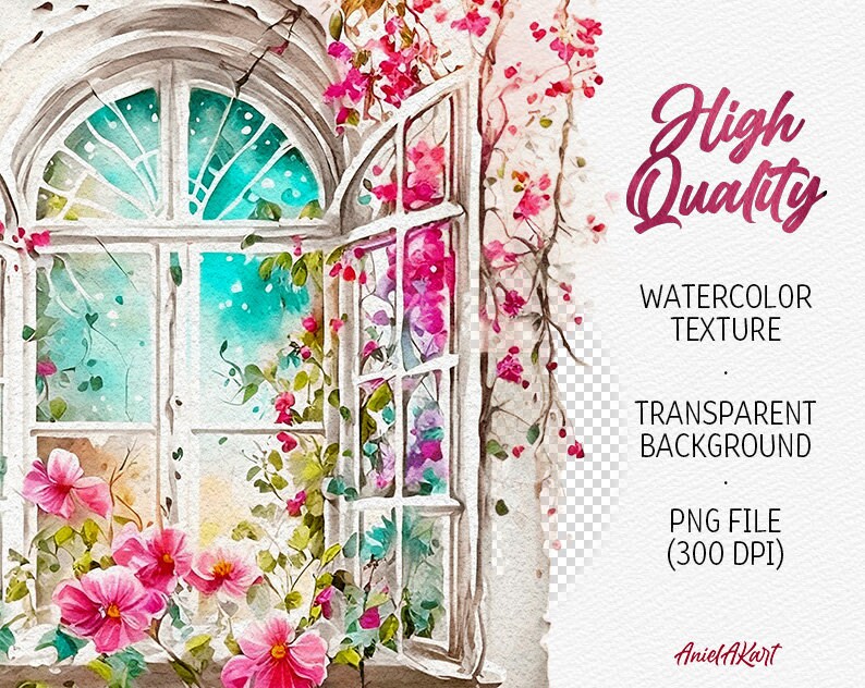 Watercolor Spring Window Clipart Flower Window PNG - Etsy