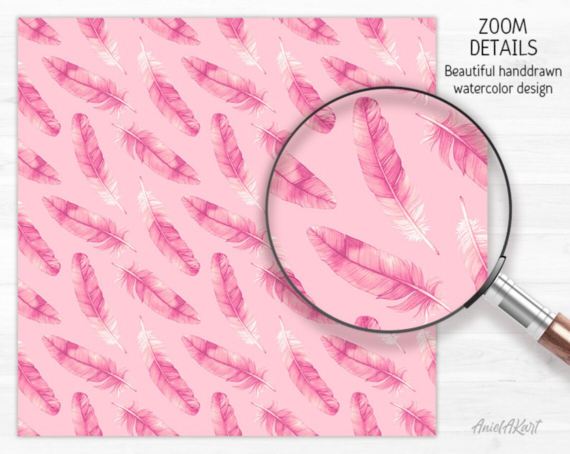 Pink Feather Watercolor Digital Paper Pack Exotic Boho - Etsy