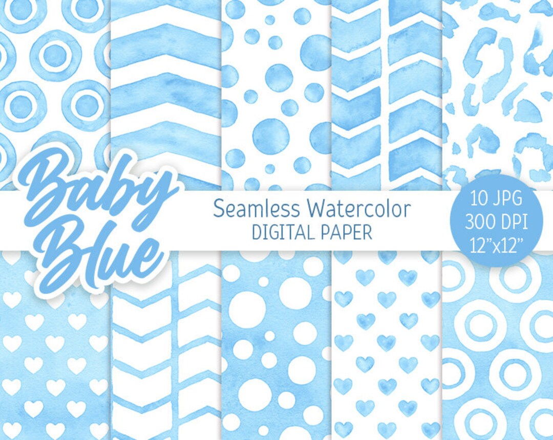 Baby Blue Digital Paper Pack Watercolor Confetti Seamless Pattern ...