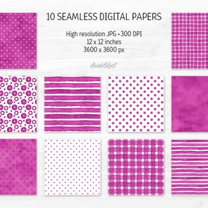 Fuchsia Seamless Pattern Watercolor Purple Polka Dot Digital Paper Pack ...