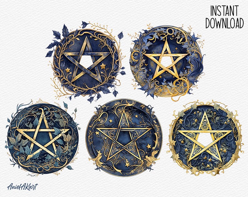 Watercolor Pentagram Clipart Magic Pentacle PNG Bundle Wiccan - Etsy